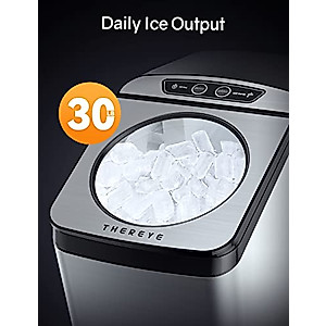 Thereye Countertop Nugget Ice Maker, Top-Loading Pebble Ice Maker Machine, 30lbs Per Day, 2 Ways Water Refill, Self-Cleaning, Stainless Steel Finish Ice Machine for Home Office Bar Party