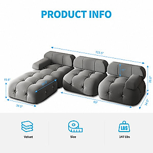 ADOWORE Bubble Sofa Couch for Living Room, 103inch Velvet Modern Sectional Sofa, L Shape Minimalist Modular 4-Seater Sofa Bubble Couch with Ottomans for Office Apartment