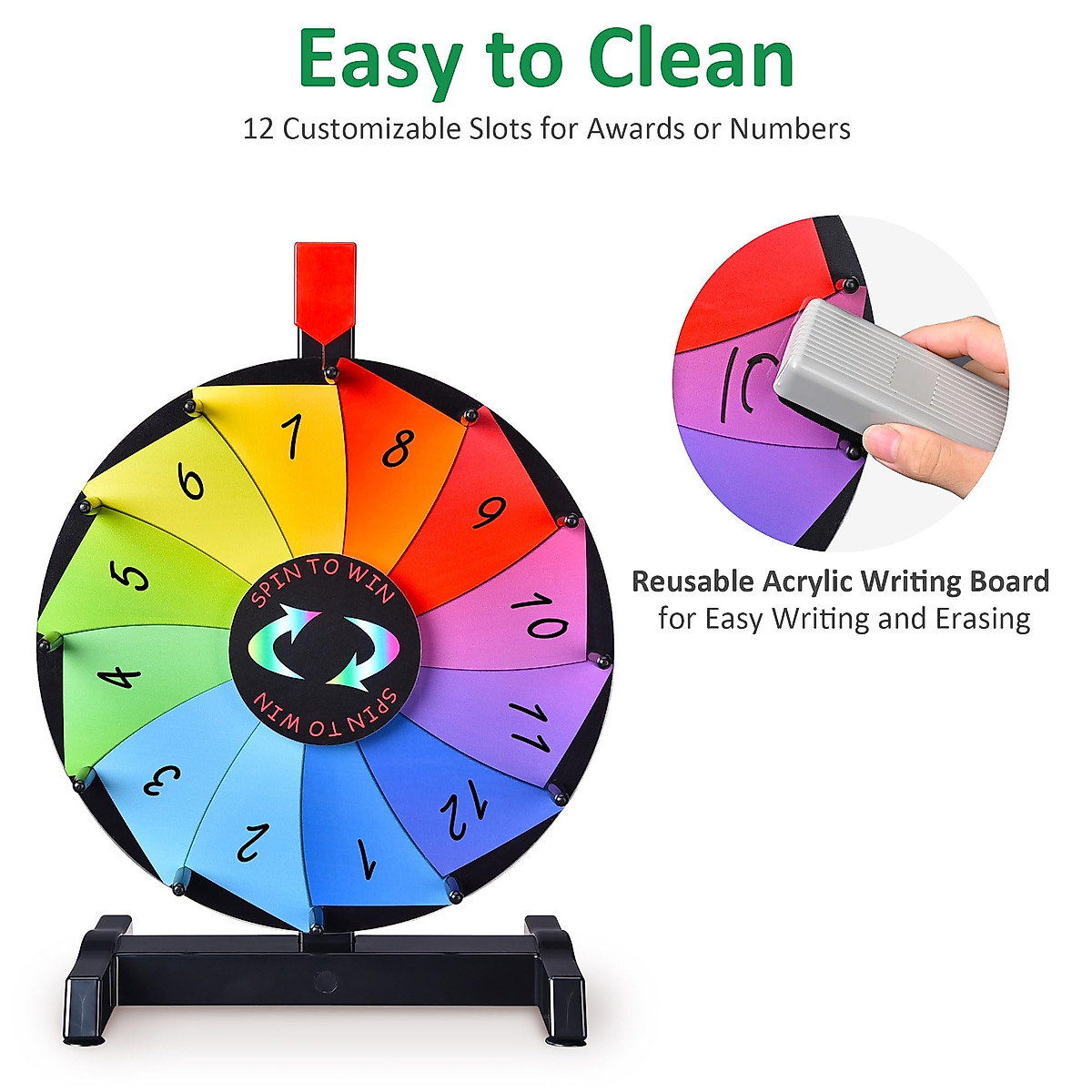 WinSpin 12 Inch Prize Wheel Dual Use Tabletop or Wall Mounted Heavy Duty Editable Color 12 Slots Spinning Wheel for Home Office Fortune Design Carnival Spinning Game, Breeze Series