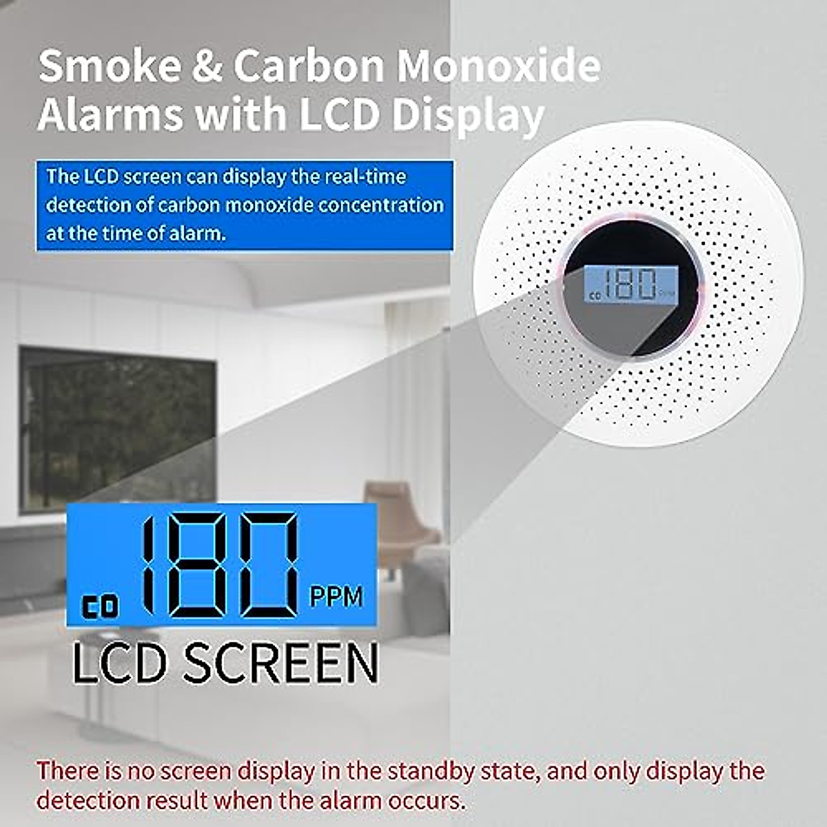 GiiHoo Smoke and Carbon Monoxide Detector Alarm, 2-in-1 Combination Smoke and Carbon Monoxide Detector with LCD Display and Silence Function, Battery Operated, Not Hardwired (White-1)