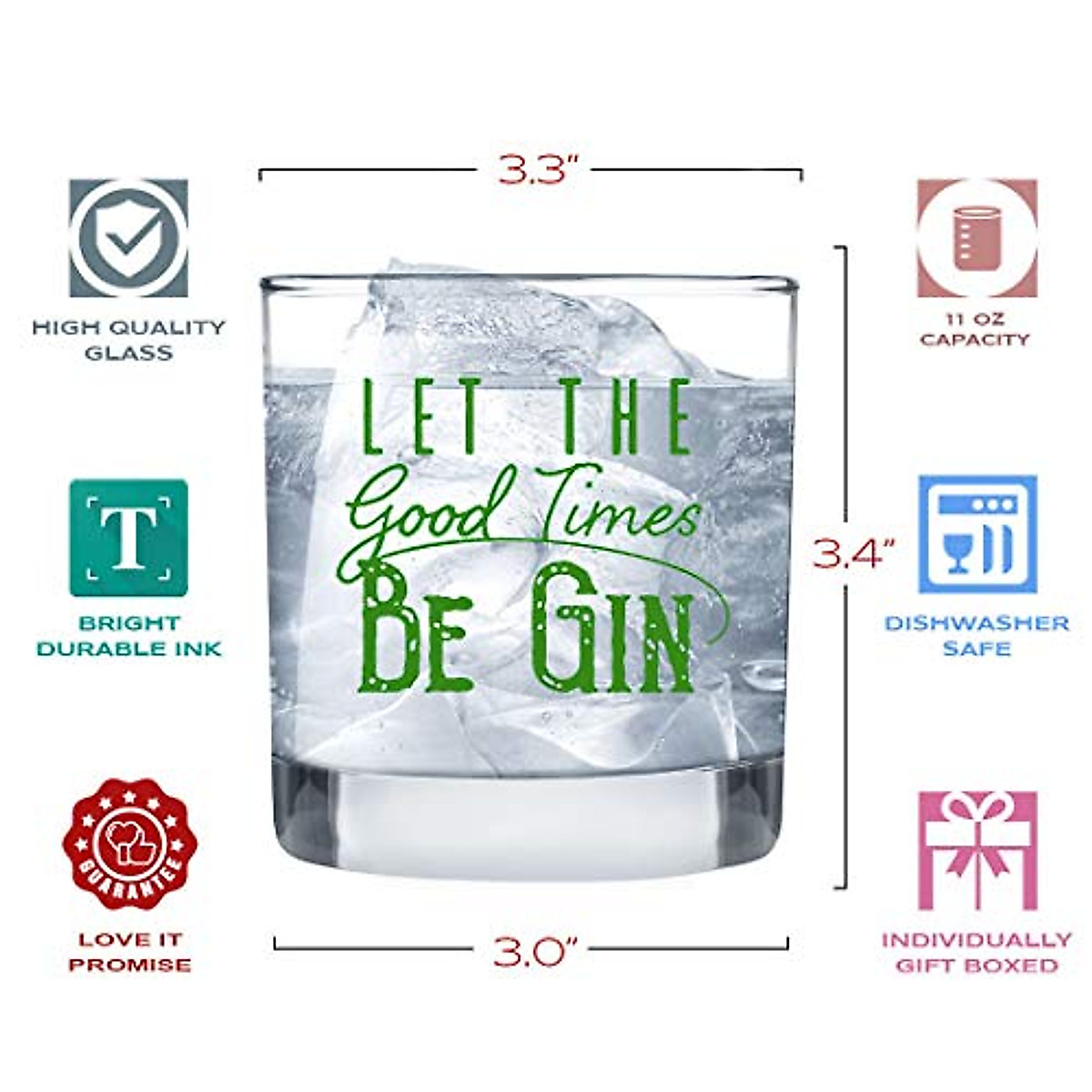 Let the Good Times Be Gin - Gin Glasses - Funny Lowball Glasses - Drinkers Gifts For Men Women - Liquor Glasses - Bar Gifts For Men - Rocks Glasses - Cocktail Glasses - 11 oz Gin And Tonic Glasses