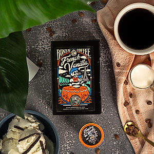 Bones Coffee Company Flavored Coffee Bones Cups French Vanilla Flavored Pods | 12ct Single-Serve Coffee Pods Compatible with Keurig 1.0 & 2.0 Keurig Coffee Maker