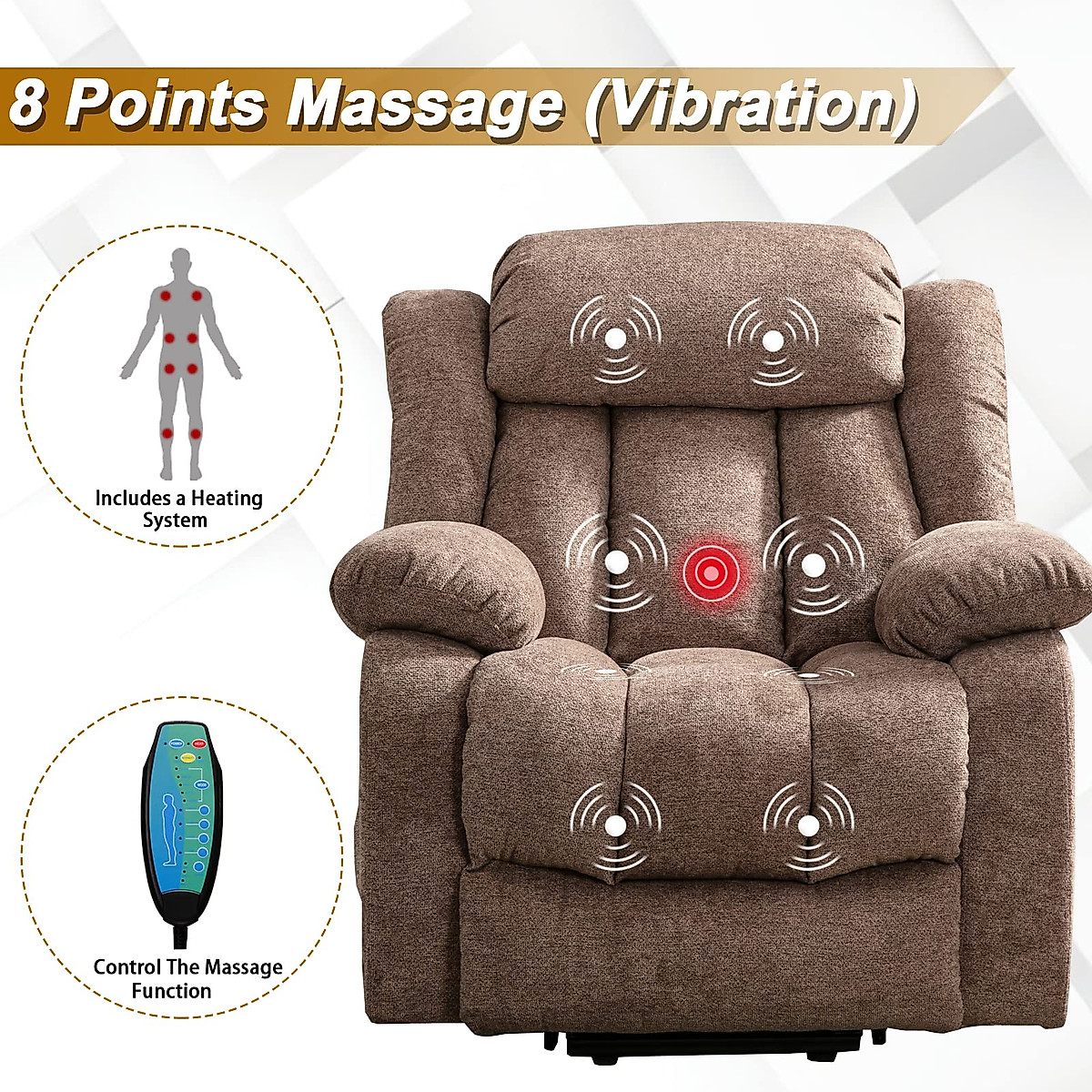 ANJ Power Lift Recliner Chair with Heat & Massage for Elderly, Overstuffed Lift Chairs with USB Port and Heavy Duty Reclining Mechanism(Taupe)