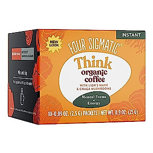 Organic Instant Coffee Powder by Four Sigmatic | Arabica Instant Coffee Singles with Lion's Mane, Chaga and Rhodiola | Mushroom Coffee Instant Mix for Better Focus and Immune Support | 10 Packets