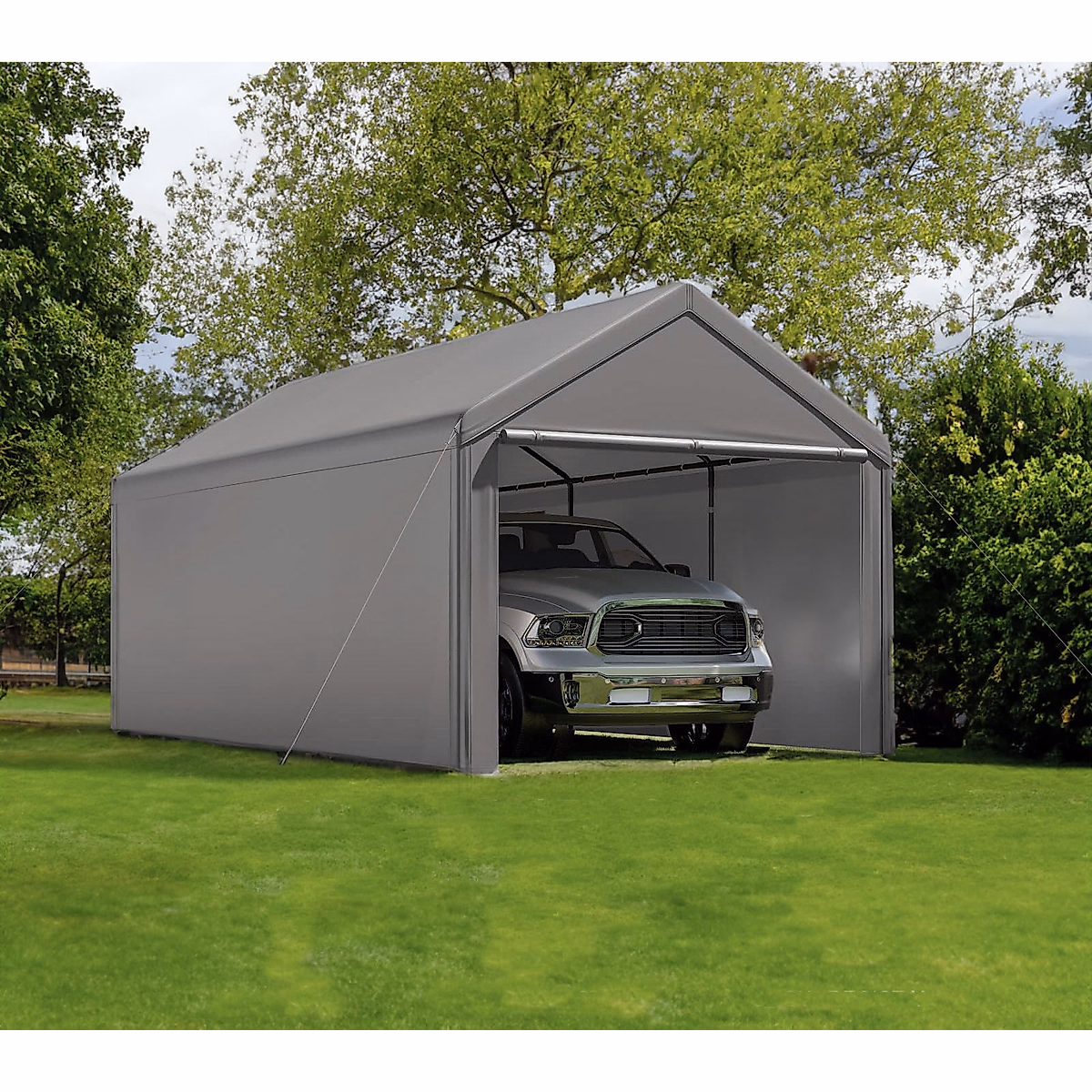 Carport 10x20 Ft Heavy Duty Canopy Steel Canopy Storage Shed,Portable Garage Party Tent,Portable Garage with Removable Sidewalls & Doors All-Season Tarp for Carport (Grey)