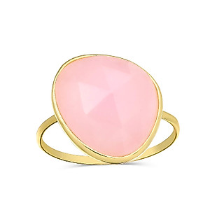 Bling Jewelry Boho Pink Multifaceted Simulated Statement Chalcedony Quartz Ring For Women 14K Gold Plated Sterling Silver 1MM Band