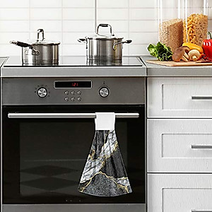 Oarencol Marble Kitchen Hand Towel Black White Gold Stone Art Absorbent Hanging Tie Towels with Loop for Bathroom 2 Pcs