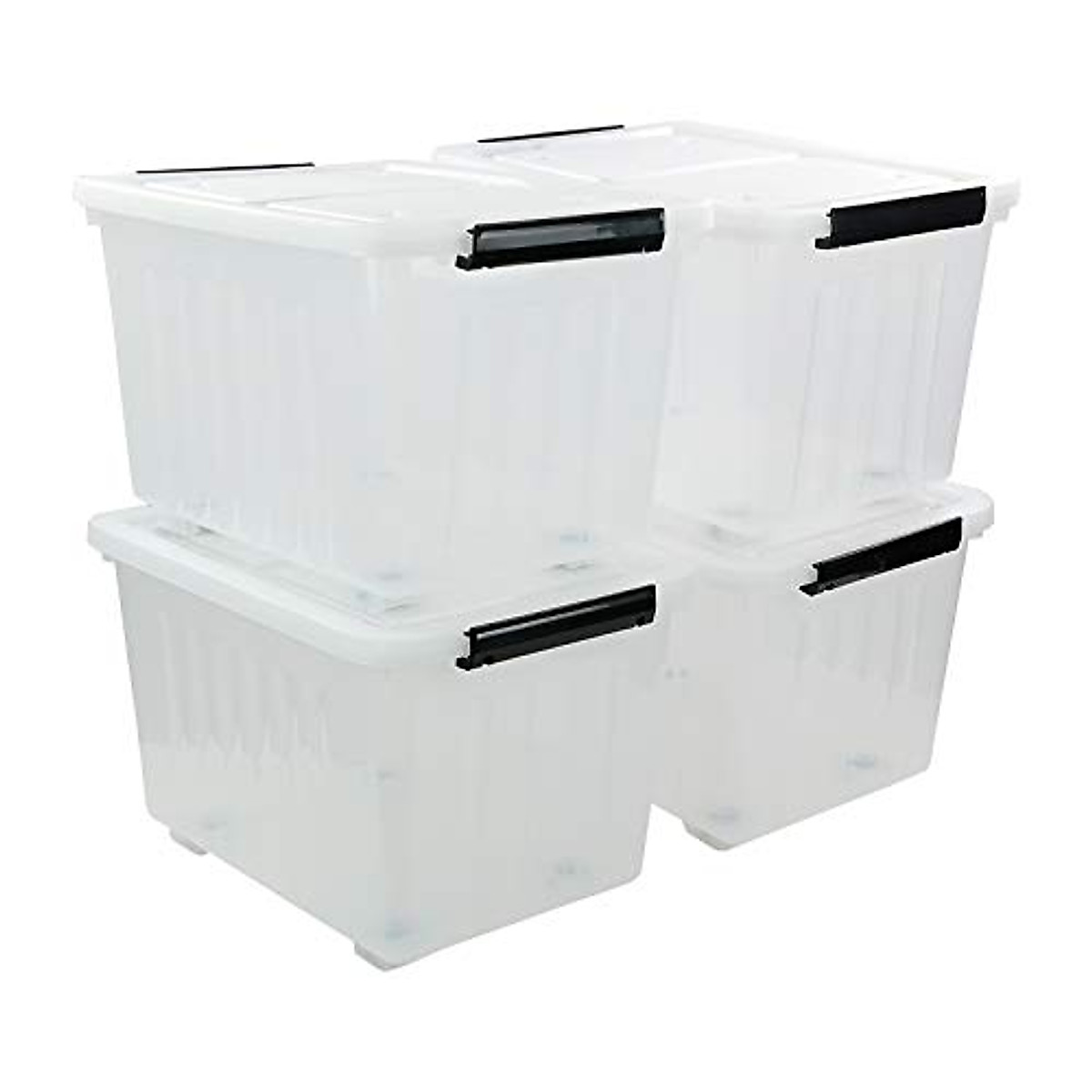 Bringer 4-Pack Large Plastic Storage Box, 70 L Clear Storage Box Latch with Wheels