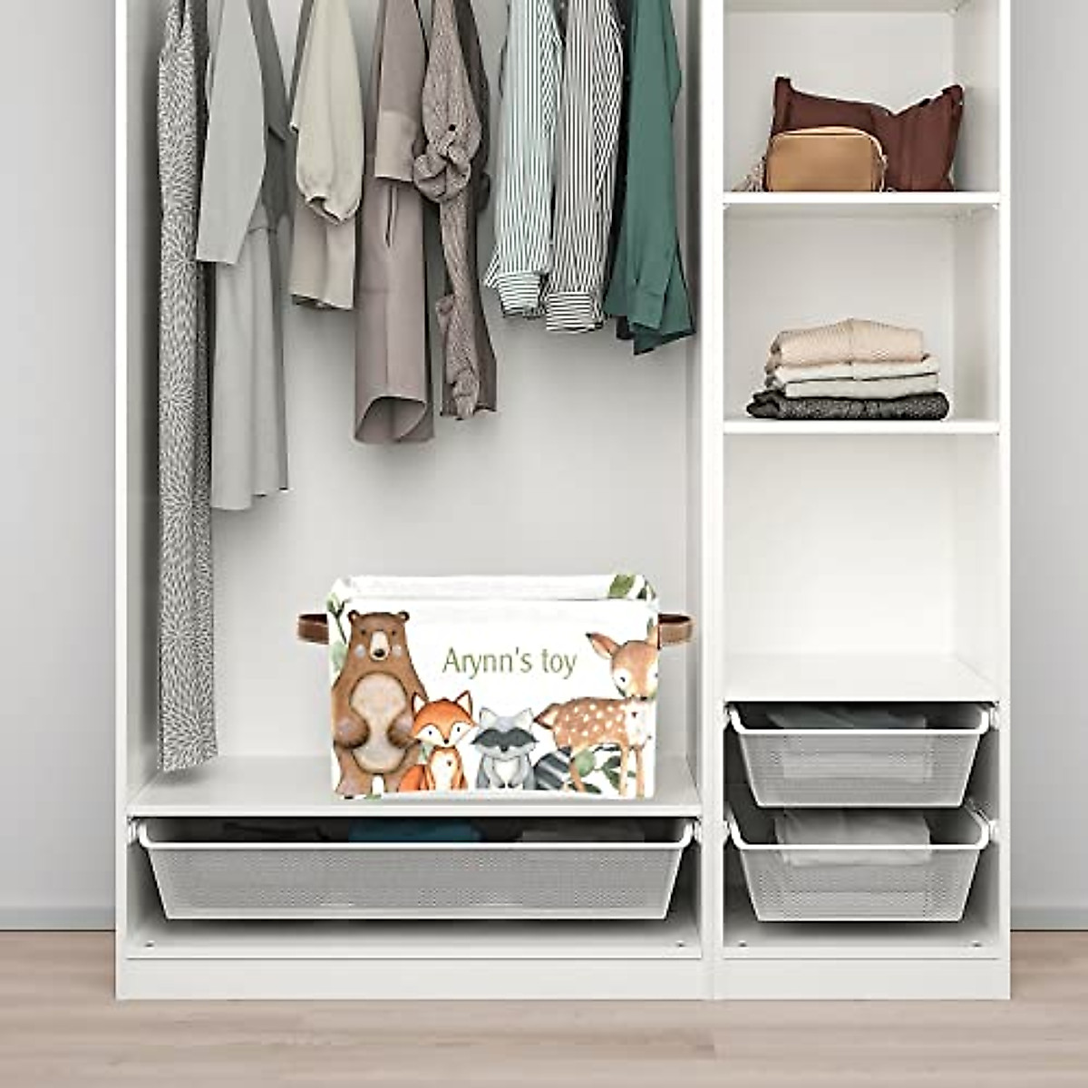 Joyestore Floral Forest Animal Bear Deer Personalized Storage Bins ,Baskets Cubes Organizer with Handle for Shelves Closet Nursery Toy 1 Pack