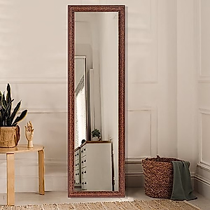 EYMPEU 12x42 Full Length Mirror for Wall, Full Body Dressing Mirror, Vintage Carving Mirror Full Length for Bedroom, Bathroom or Livingroom Decor, Brown