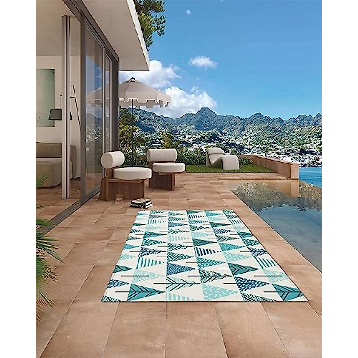 Outdoor Rugs for Patio,4x6 ft Christmas Tree Pine Tile Pattern Green Absorbent Non Slip Mats Carpet Rv Camping Area Rug Door Mat for Patios,Camper,Tent,Porch
