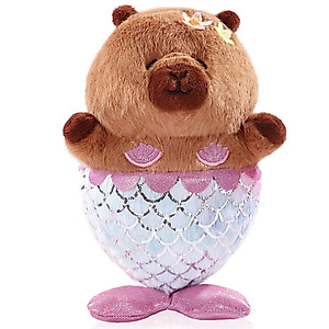 KUMANEKO Capybara Plush,12 in Mermaid Plush for Girls, Cute Capybara Stuffed Animal Transform into Mermaid Stuffed Animal (Brown)
