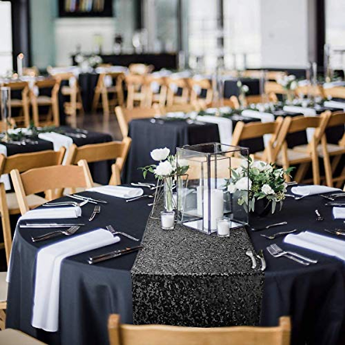 tiosggd Black Sequin Table Runners 2 Packs 12''x108'' Glitter Party Decorations Party Suppliers for Halloween Decorations Baby Bridal Shower Graduation Birthday Wedding Christmas Tablecloth