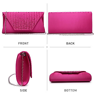 Dasein Women Evening Bags Wedding Purses Handbags Party Clutches Cocktail Prom Clutch with Glitter Rhinestones (Hot Pink)