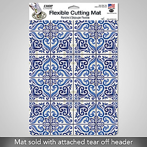 Cut N' Funnel Shades of Blue Designer Flexible Plastic Cutting Board Mat, 15" x 11.5", Made in the USA, Decorative, Flexible, Easy to Clean
