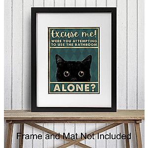 Cat Bathroom Wall Art & Decor - Funny Bathroom Wall Decor - Guest Bathroom - Restroom Sign - Excuse Me Bath Wall Decor - Unique Bathroom Decorations for Women, Kitty, Kitten Fan - Powder Room Wall Art