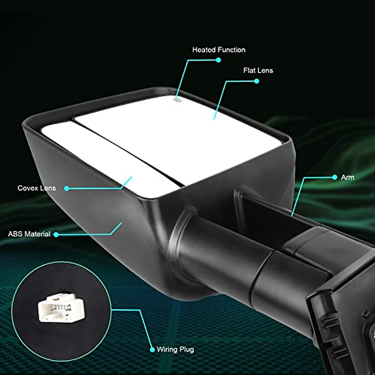 SCITOO fit for Toyota Towing Mirrors Black Rear View Mirrors fit 2007-2016 for Toyota for Tundra Truck with Larger Glass Power Control, Heated Turn Signal Manual Extending and Folding