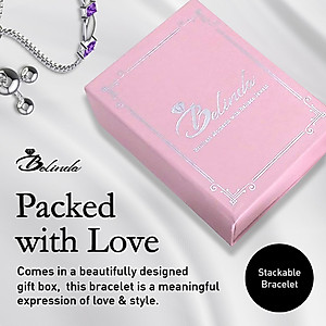 Belinda Jewelz - Birthstone Bolo Bracelet, Birthstone Bracelet with 6 Square-Cut Stones, 925 Sterling Silver Amethyst Bracelet for Women, Stackable Amethyst Jewelry with Bolo Closure, 11”