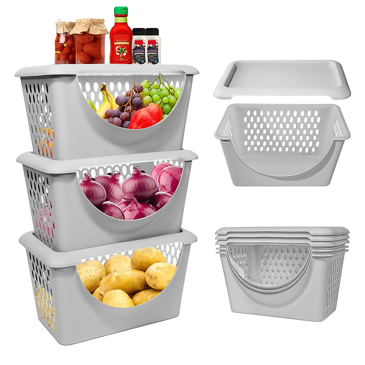 Leilifre Onion and Potato Storage Bins with Lid(176oz) 3 Set Onion Holder Storage, Potato Bins for Kitchen Pantry Storage Bins Basket for Kitchen Pantry Organizers