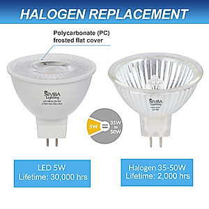 Simba Lighting LED MR16 5W 12V Light Bulb (6 Pack) 35W to 50W Halogen Spotlight Replacement for Landscape, Accent, Track Lights, Desk Lamps, FWM C EXN, GU5.3 Bipin Base, 2700K Warm White, Not Dimmable
