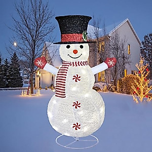 Lighted Christmas Snowman Decorations, 4FT Outdoor Collapsible White Snowman with Built-in LED Lights, Pre-Lit Pop Up Xmas Snowman, Light Up for Holiday New Year Winter Decor （lint）