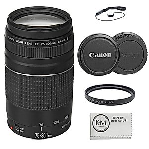 Canon EF 75-300mm f/4-5.6 III Lens Bundled with 58mm UV Filter + Lens Cap Keeper + Microfiber Cleaning Cloth (4 Items)