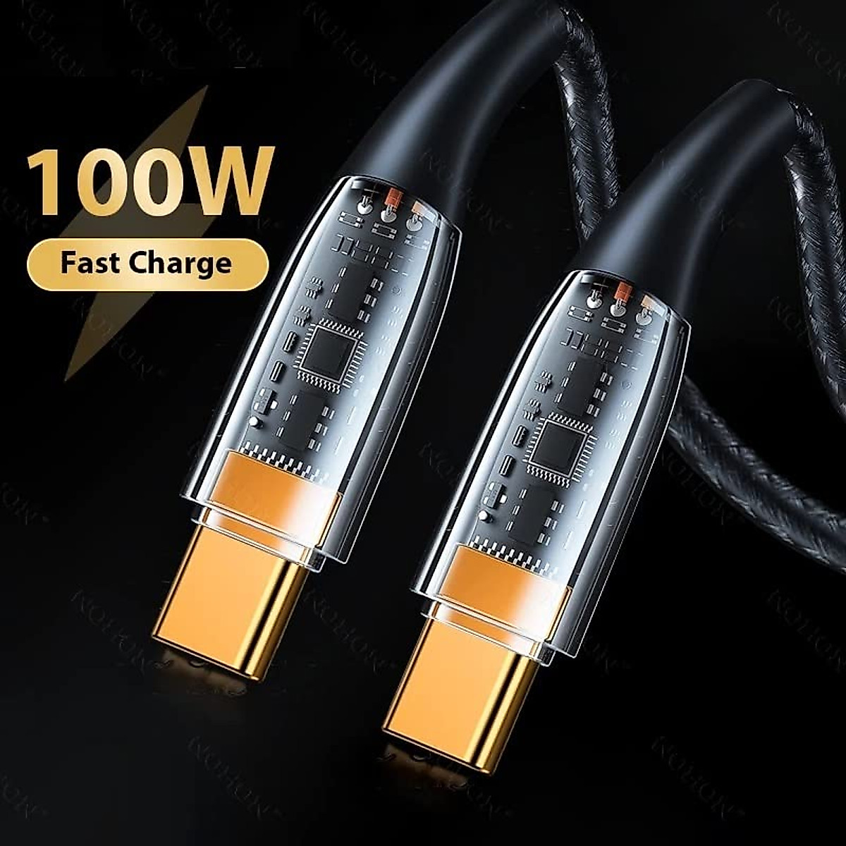 USB C to USB C PD Fast Charging Cable 100W 6ft 4ft Type-C 2.0 for MacBook Pro Air, iPad Pro 2022 2021 iPad Air 5, Tear-Down, Galaxy S22, Note 20, Google Pixel, Switch, Surface Book, Transparent Shell