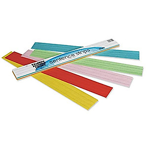 Rainbow Kraft Lightweight Sentence Strips, 5 Assorted Colors, 1-1/2 in x 3/4 in ruled 3" x 24", 100 Strips