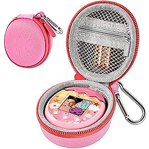 Case Compatible with Tamagotchi Pix/for Tamagotchi On Virtual Pet, Portable Mini Toy Carrying Storage Bag Cover with Accessories Mesh Pocket (Pink)