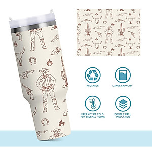 xigua Vintage Western Cowboy 30 Oz Tumbler with Lid and Straw, Double Vacuum Stainless Steel Insulated Sports Water Bottle Cup Holder Friendly Leak-Proof Travel Coffee Cup for Iced Drink