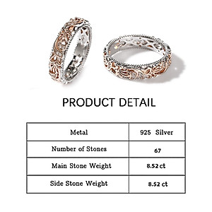 Jeulia Floral Ring Band Sterling Silver Two Tone Leaf Carved Vintage Unique Hollow Flower Rose Gold Jewelry Engagement Wedding Bridal Sets Stackable Anniversary Promise with Gift Box (Floral, 10)