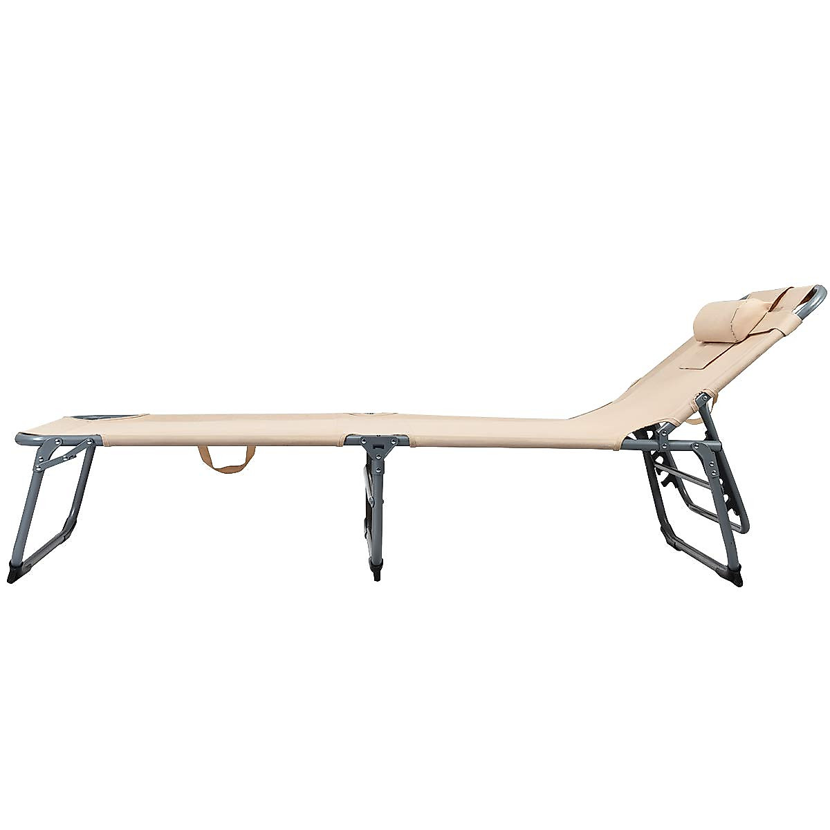 GYMAX Tanning Chair, Beach Lounge Chair with Face Hole, 5 Level Adjustable Backrest, Removable Pillow & Carry Handle, Adult Layout Sunbathing Chair for Outside Beach Poolside Lawn Patio (1, Sand)