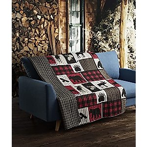 Virah Bella Quilted Country Plaid Throw Blanket for Couch - 50" x 60" - Lightweight Lodge Life Throw Quilt