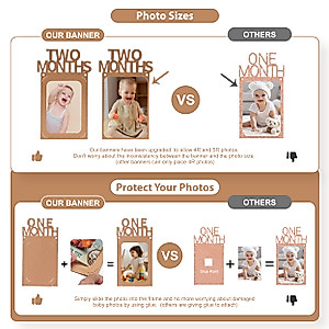 1st Birthday Photo Banner and Happy Birthday Banner for Boys Girls from Newborn to 12 Months, Pre-Strung First Birthday Monthly Photo Banner Decorations for Baby Shower, First Birthday Party (Kraft)