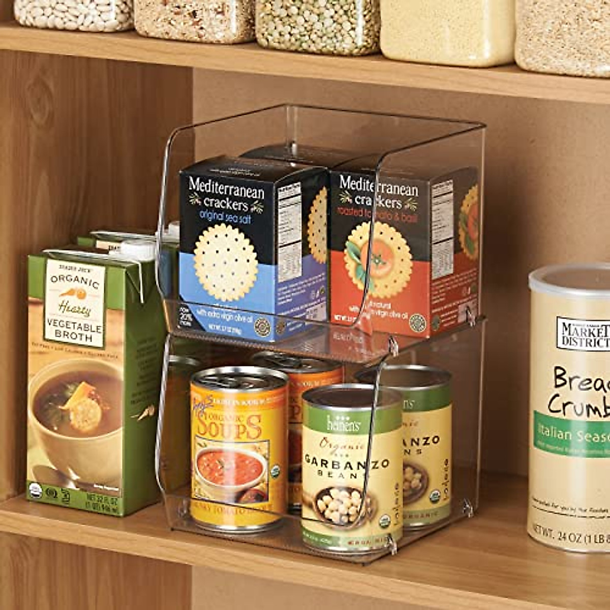 mDesign Modern Stackable Plastic Open Front Dip Storage Organizer Bin Basket for Kitchen Organization - Shelf, Cupboard, Cabinet, and Pantry Organizing Decor - Ligne Collection - 4 Pack - Clear