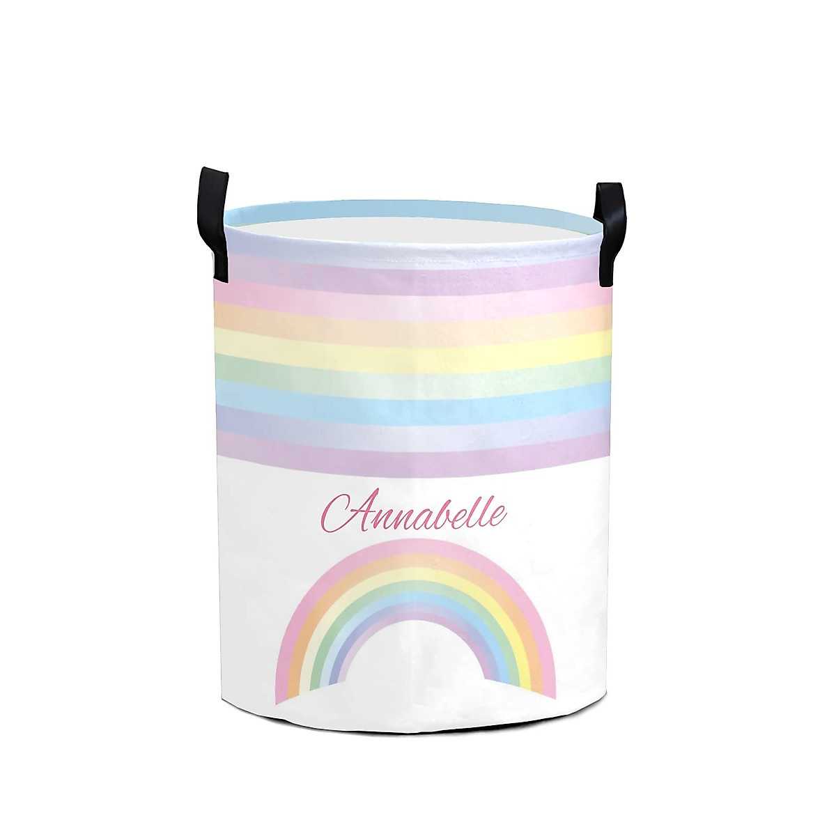 NZOOHY Lovely Rainbow Personalized Waterproof Foldable Laundry Basket Bag with Handle, Custom Collapsible Clothes Hamper Storage Bin for