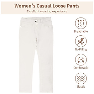 BOSREROY Wide Leg Jeans for Women, Women's High WAIS Jeans t Highly Elastic Comfort Pants for Women Girls Casual Pants White