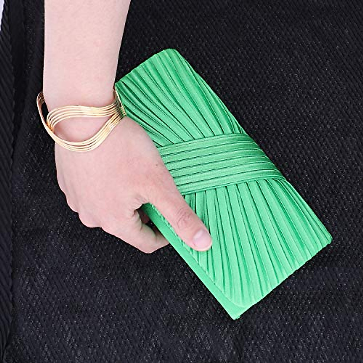 Satin Evening Purse With Pleated Design-Green