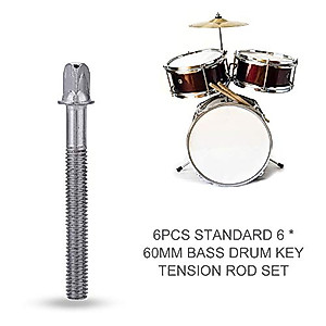 6PCS Screw Rods Standard 6 * 70mm Bass Drum Tension Rods Percussion Drum Tension Rod Replacement Accessory for Bass Drum Repair Parts