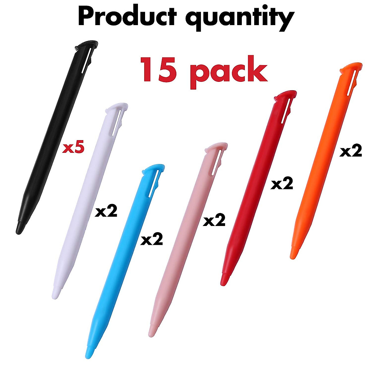 Yizerel Stylus Pen for New 2DS XL, 15 Pcs Colorful Plastic Replacement Touch Screen Stylus Set Compatible with New 2DS LL with HD Crystal Clear PET Films (Black White Pink Blue Red Orange)