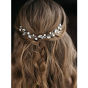Jakawin Bride Pearl Wedding Hair Vine Rhinestone Hair Piece Crystal Bridal Hair Accessories for Women HV192 (1 Silver)