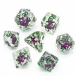 UDIXI 7PCS DND Dice, D&D Dice, Ocean Polyhedral Dice Set Role Playing Dice for Dungeons and Dragons RPG MTG Table Games (Green-Purple Starfish)