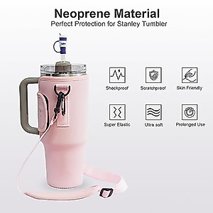 DLJZGC Water Bottle Carrier for Stanley 40 Oz Tumbler with Handle, Stanley Cup Holder with Adjustable Shoulder Strap & Straw Covers, Stanley Cup Bag, Water Bottle Bag for Hiking Travelling