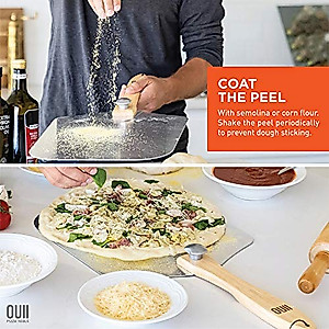 OUII Pizza Peel Aluminum Metal Pizza Paddle - 12 x 14 inch. Pizza Cutter Rocker 14'' Blade Pizza Spatula for Pizza Stone, Pizza Oven Accessories. Pastry, Dough, Bread Peel and Rocker Knife Pizza Tools