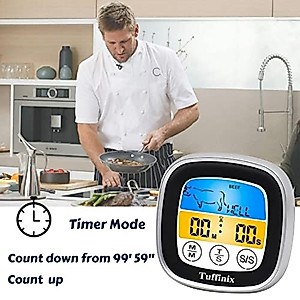 Digital Touchscreen Meat Food Thermometer - Tuffinix Instant Read Meat Thermometer 40in Probe Kitchen Cooking Thermometer with Timer Function Oven Safe for BBQ Frying Pan Smoker Cooking