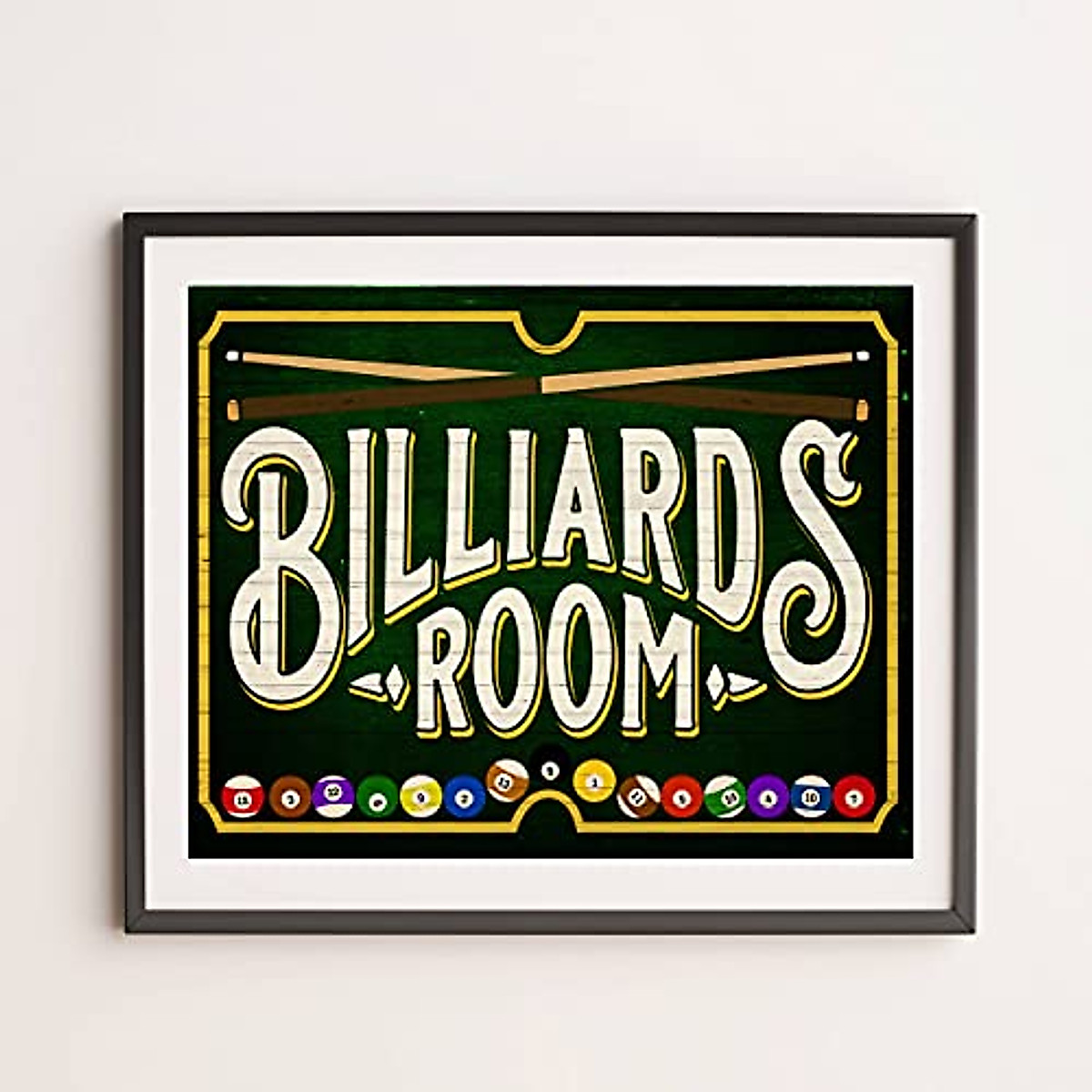 "Billiards Room" -Vintage Pool Room Sign - 14 x 11" Rustic Game Room Wall Art Print -Ready to Frame. Home-Play Room-Bar-Shop-Man Cave Decor. Great Gift for All Pool Sharks! Printed on Photo Paper.