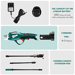 MELLCOM Electric Pruning Shears, Cordless Pruning Shears with 5.1/6.6 Ft High Telescopic Pole, Lithium Battery Powered, with Safety Protection, Green