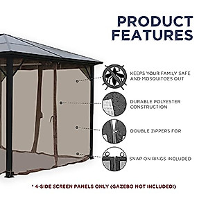 Garden lucky Replacement Gazebo Mosquito Netting 4 Panels for Patio Garden Backyard (12'x12', Brown, Only Netting)