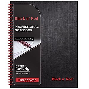 Black n' Red Notebook, Hardcover, Premium Optik Paper, Scribzee App Compatible, Environmentally Friendly, Durable Spiral Binding, 11" x 8 ", 70 Double-Sided Ruled Sheets, 1 Count (K67030)