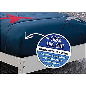 Delta Children 4 Piece Toddler Bedding Set for Boys - Reversible 2-in-1 Comforter - Includes Fitted Comforter to Keep Little Ones Snug, Bottom Sheet, Top Sheet, Pillow Case - Airplane Flight Plan